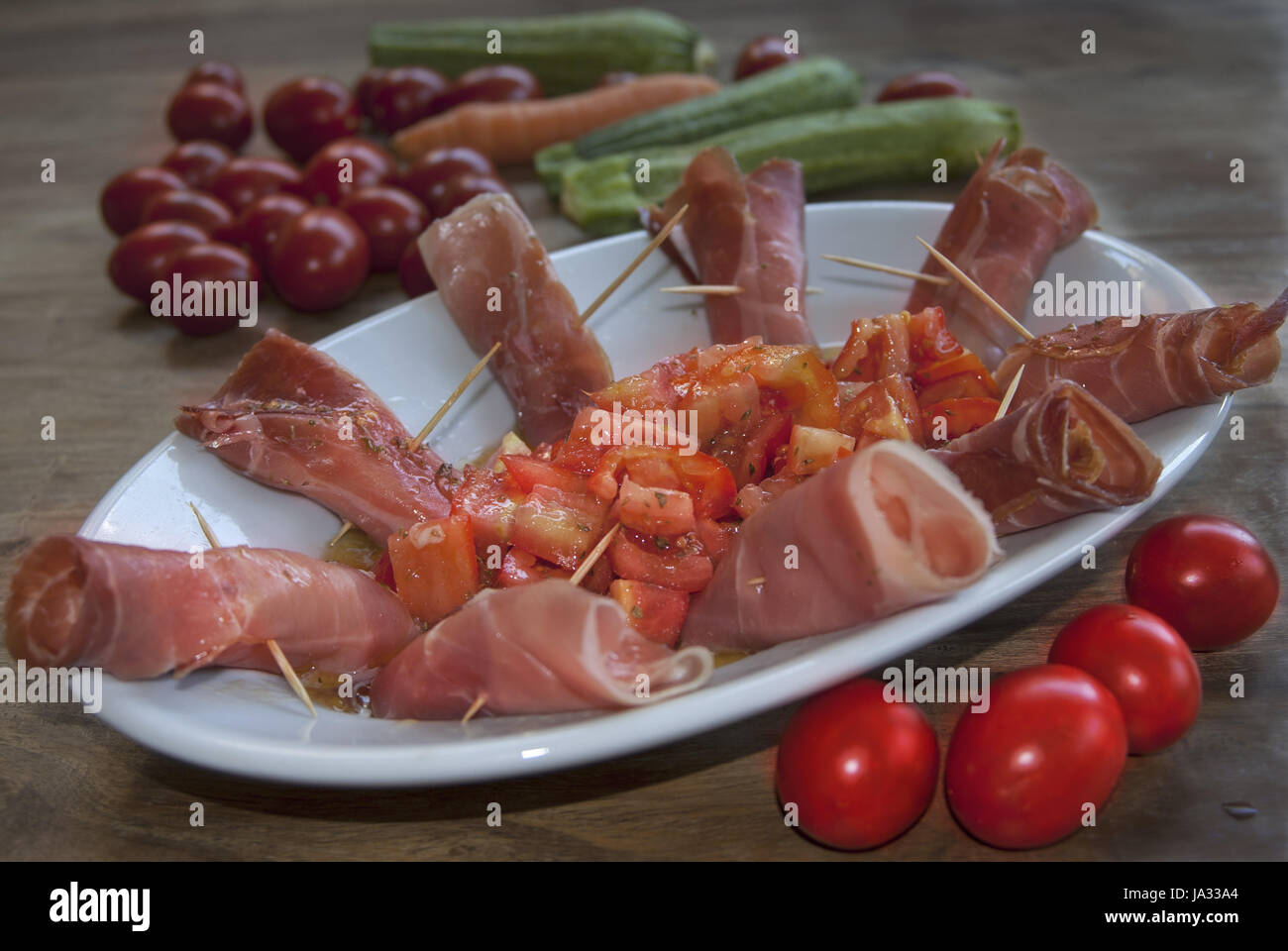 ham, snack, food, aliment, dish, meal, tomatoes, tomatos, ham, tomato ...