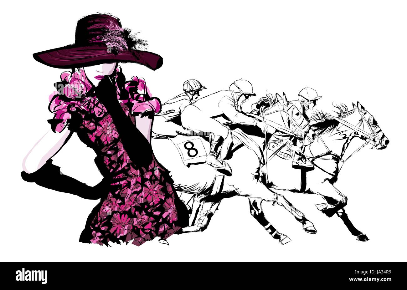 Woman in a horse racecourse - vector illustration Stock Vector Image ...