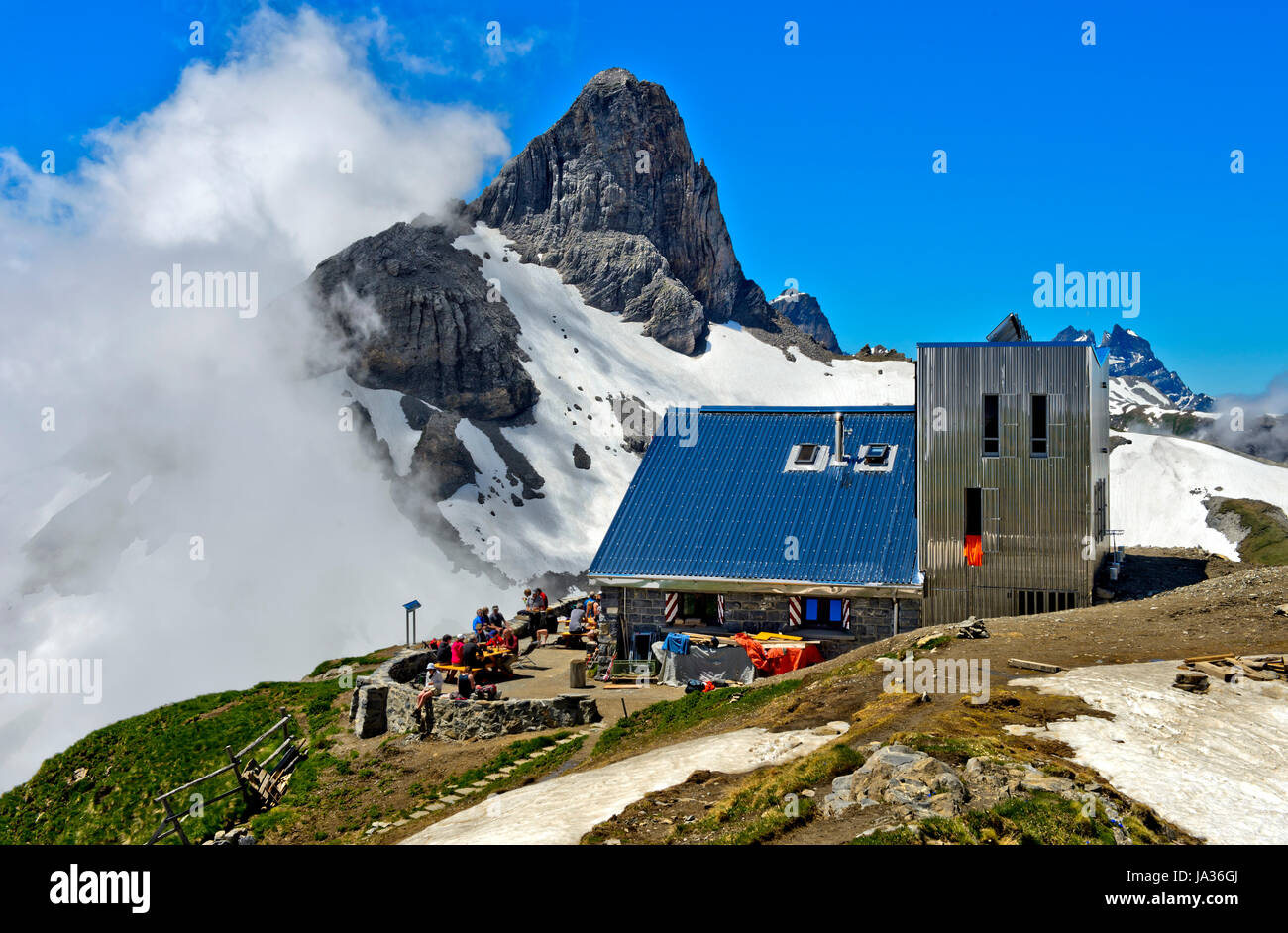 Rambert hut, Cabane Rambert, of the Swiss Alpine Club, peak Petit ...