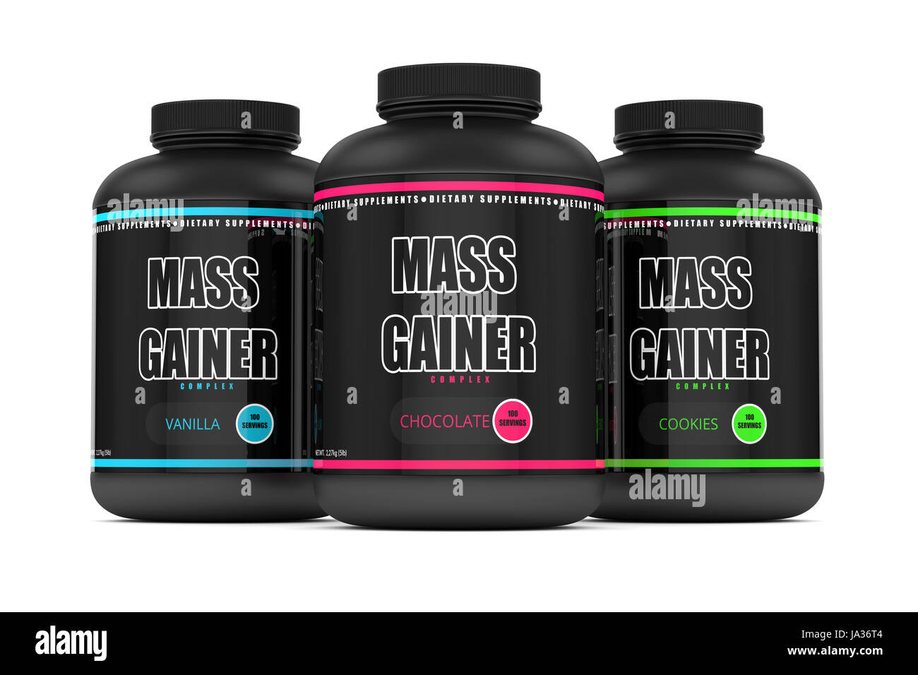 3d render of mass gainer bottles isolated over white background Stock ...