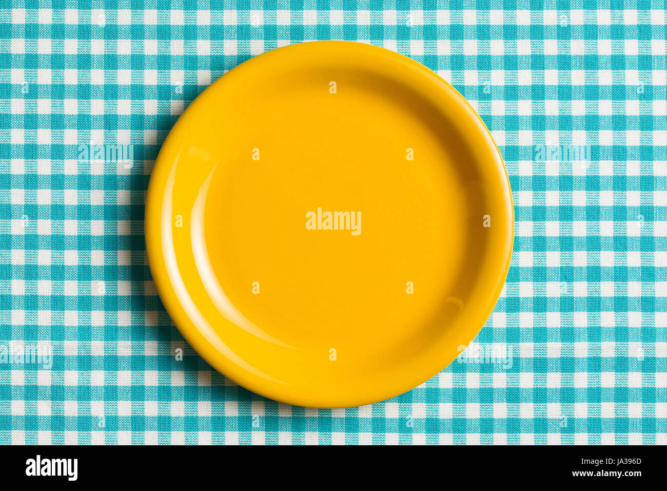 blue, plate, picnic, checkered, table, white, yellow, restaurant, blue ...