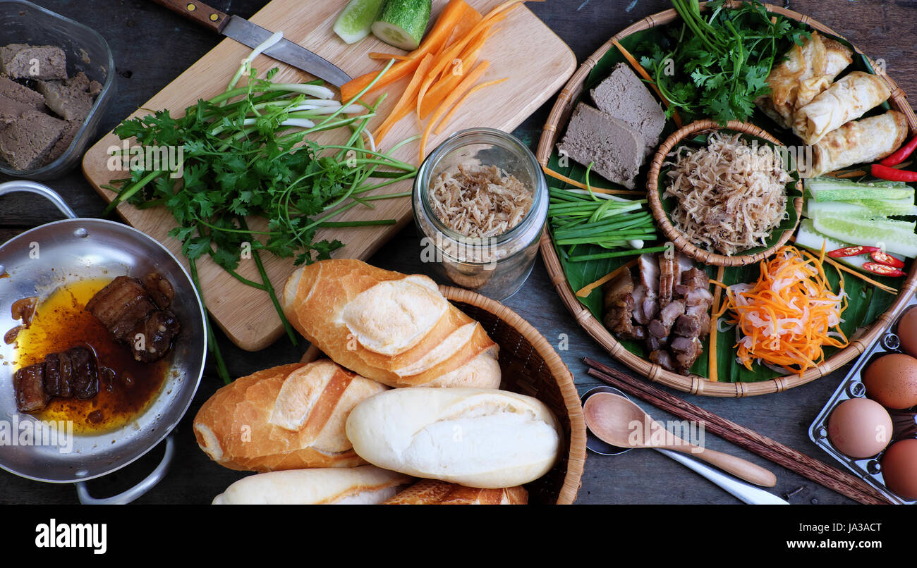 Famous Vietnamese food is banh mi thit, popular street food from bread ...