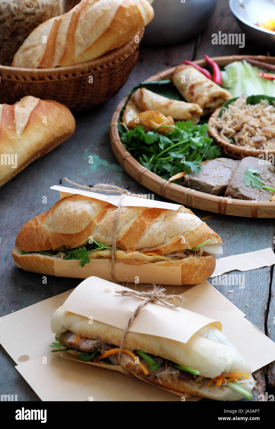 Famous Vietnamese food is banh mi thit, popular street food from bread ...