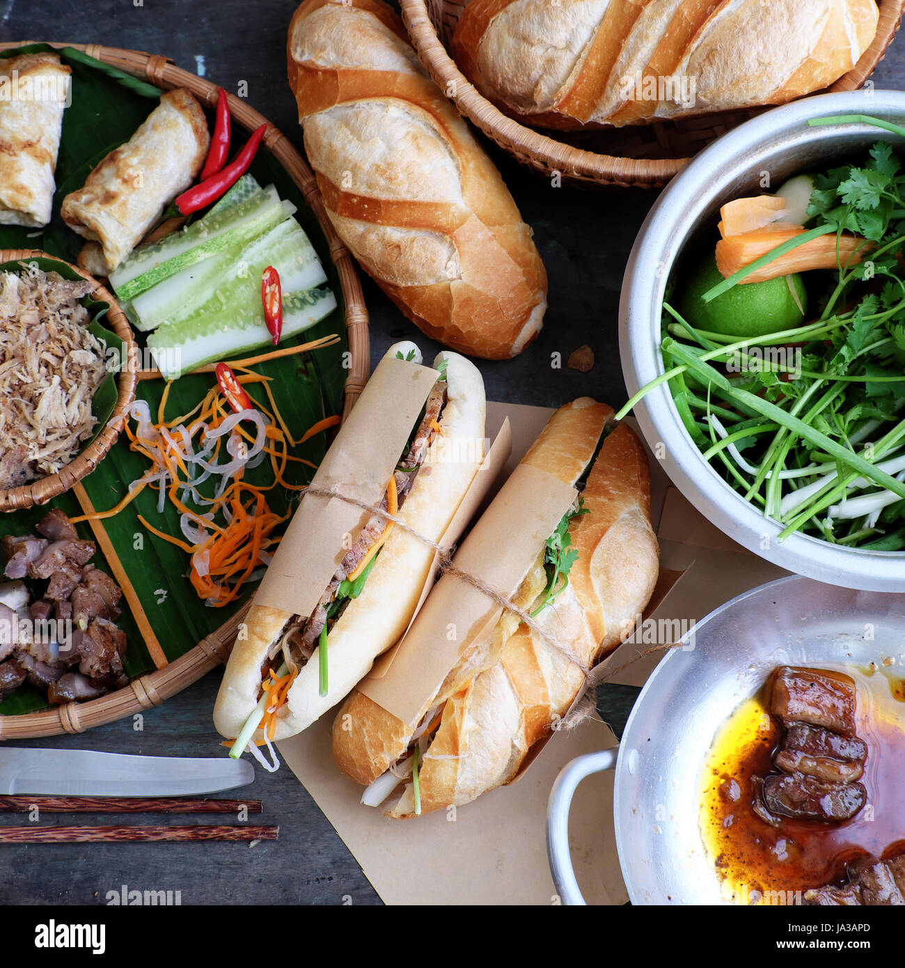 Famous Vietnamese food is banh mi thit, popular street food from bread ...