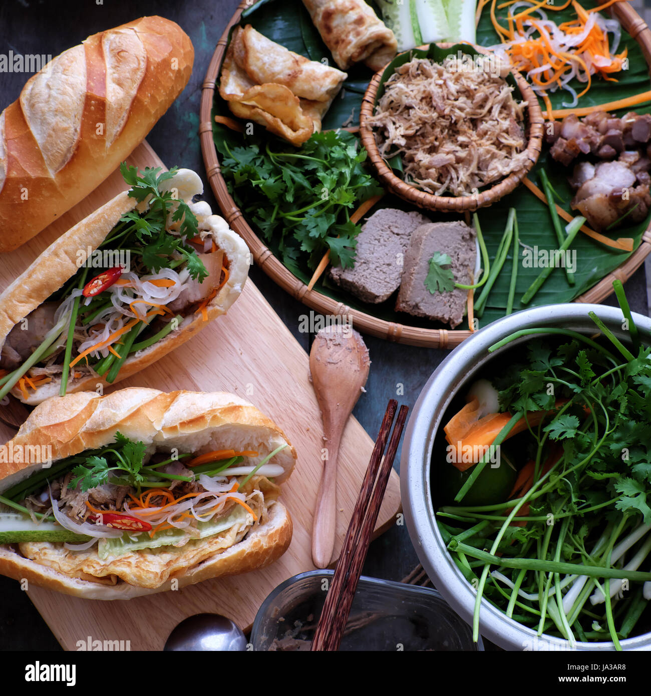 Famous Vietnamese food is banh mi thit, popular street food from bread ...