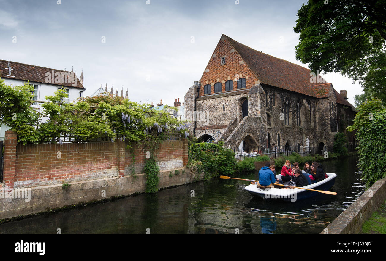 Cityscape of Canterbury, Kent UK and canal of river Stour with tourist ...