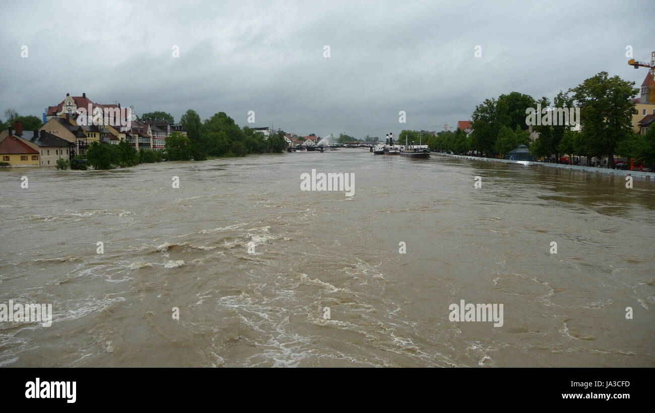 bavaria, danube, flood, ratisbon, natural disaster, germany, german ...