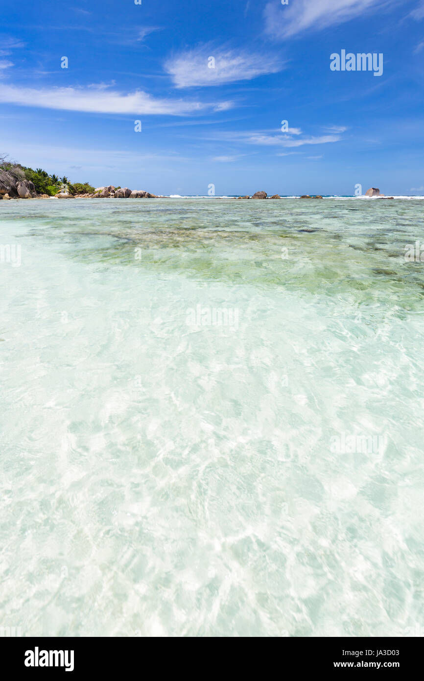 Turquoise water in the lagoon at Anse Source D'Argent in La Digue ...