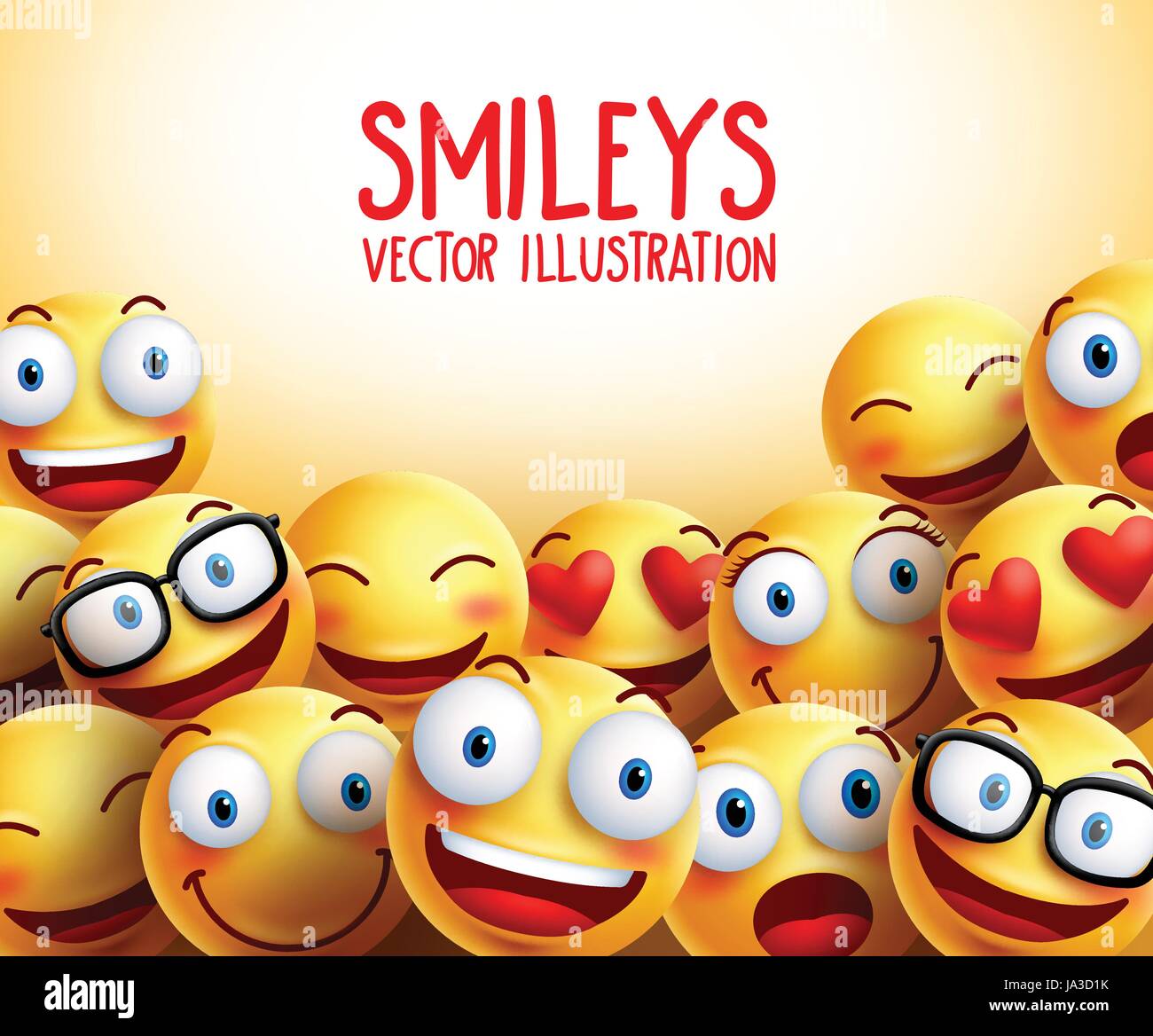 Smiley faces vector background with different facial expressions and ...