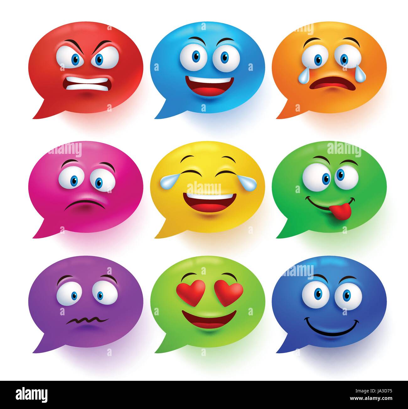 Speech bubble vector colorful set with funny facial expressions and ...