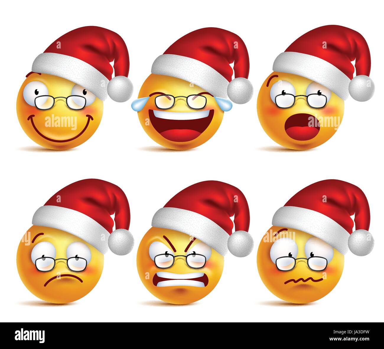 Smiley face of Santa Claus yellow emoticons with set of facial ...