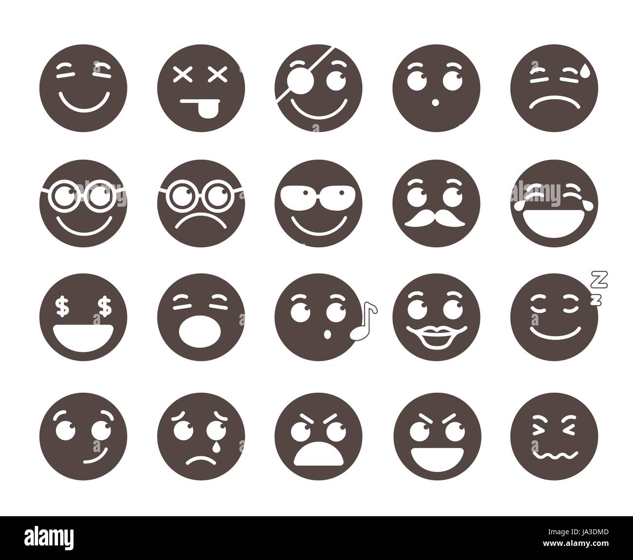 Smiley face flat vector emoticons with emotions and funny facial ...