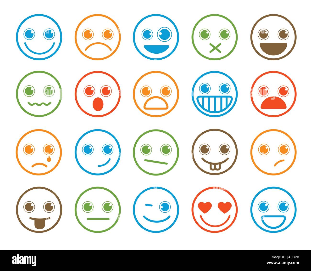 Smiley emoticons vector icon set in flat line circle button with ...