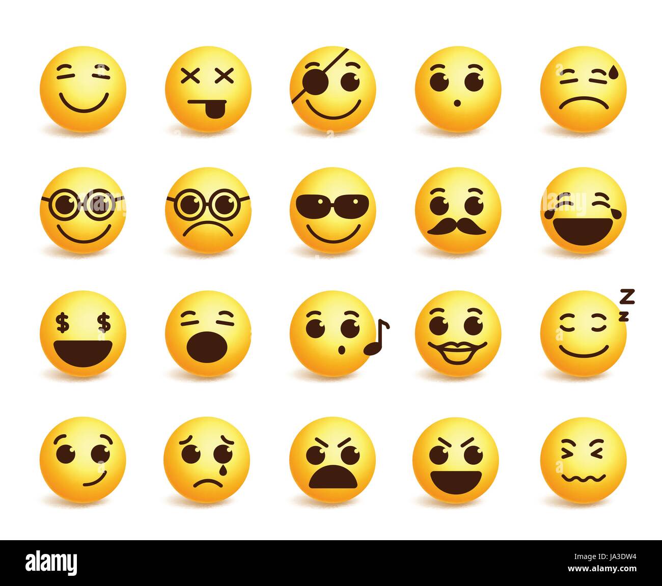 Smiley faces vector emoticons set with funny facial expressions in ...