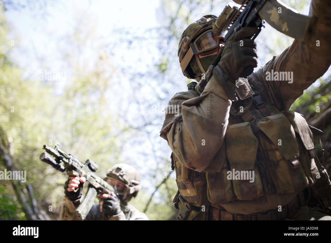 Group of military intelligence in woods during day Stock Photo - Alamy