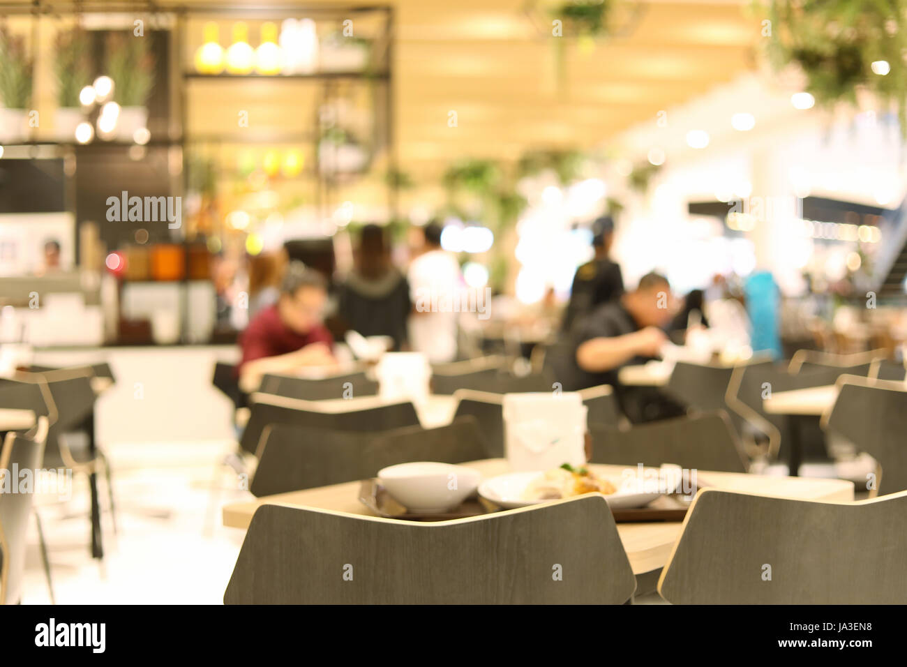 blurry food court at supermarket/mall for background Stock Photo - Alamy