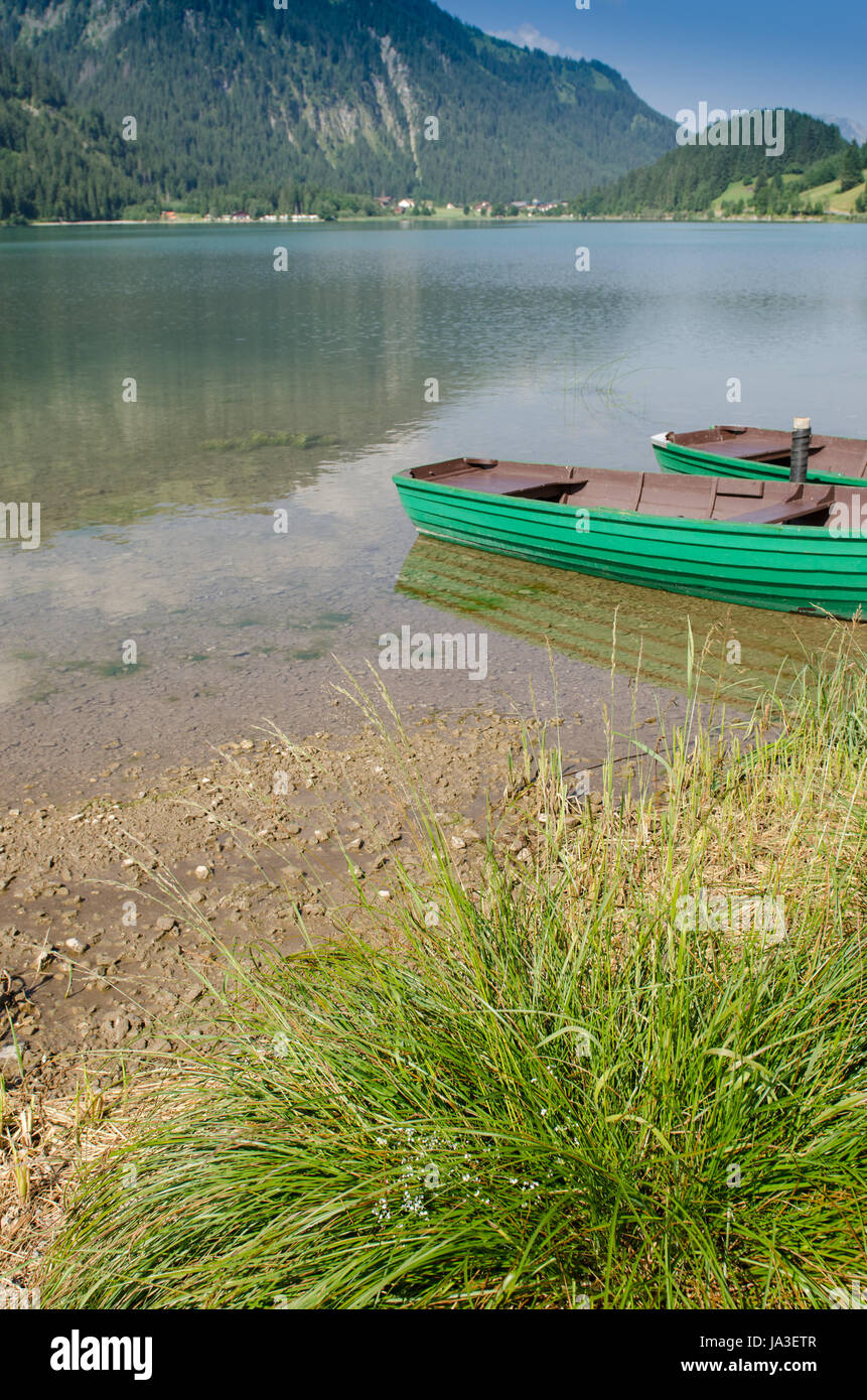rowing boat, mountain lake, lakeside, salt water, sea, ocean, water ...