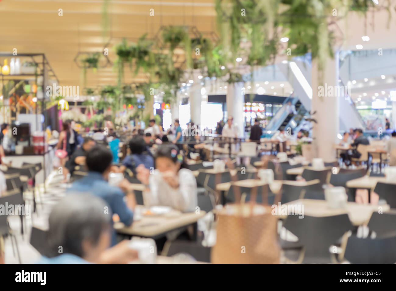 blurry food court at supermarket/mall for background Stock Photo - Alamy