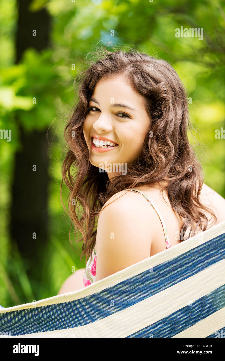 young woman in a hammock Stock Photo - Alamy
