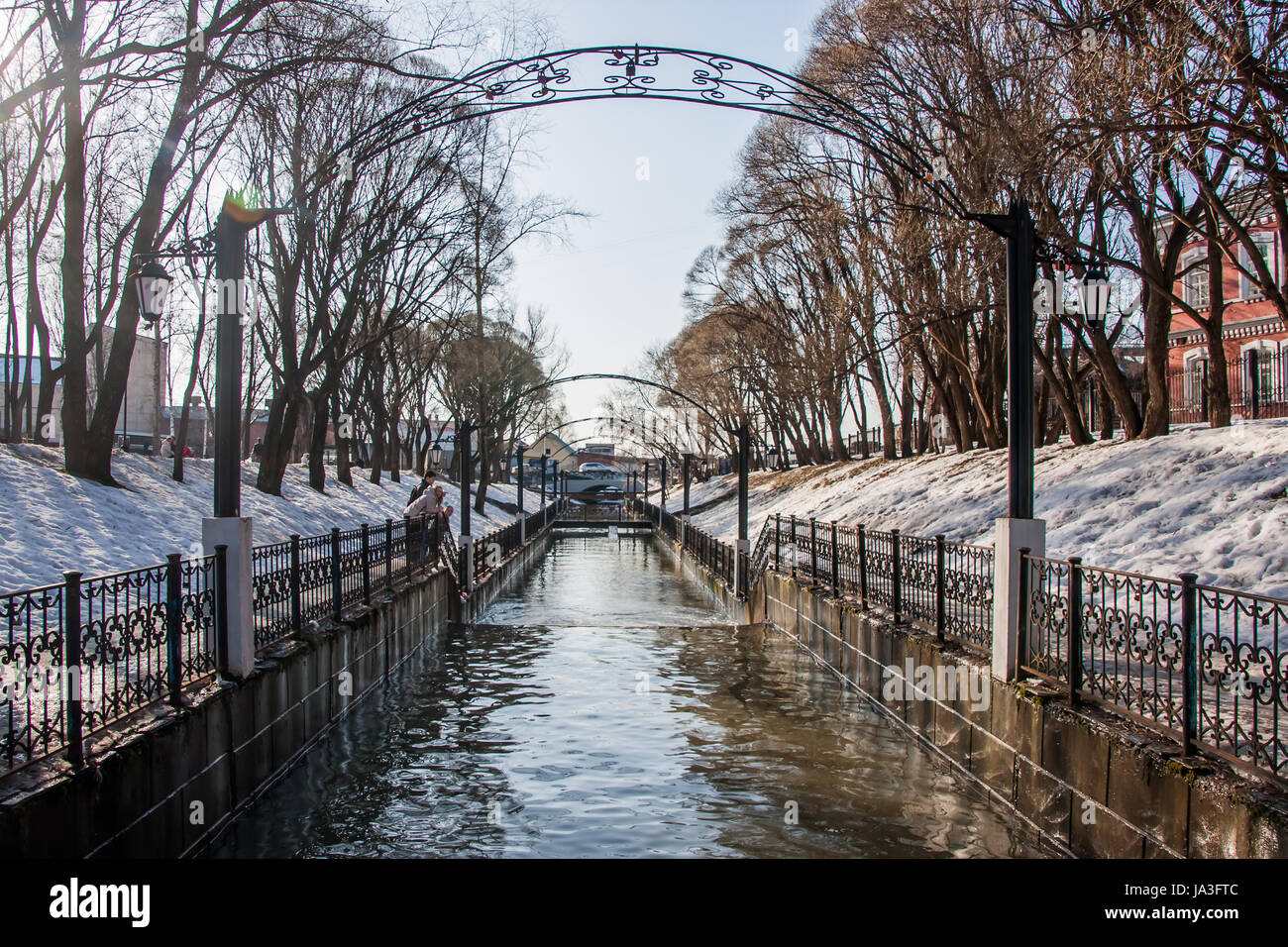 The water channel in park a spring sunny day, Russia Stock Photo - Alamy