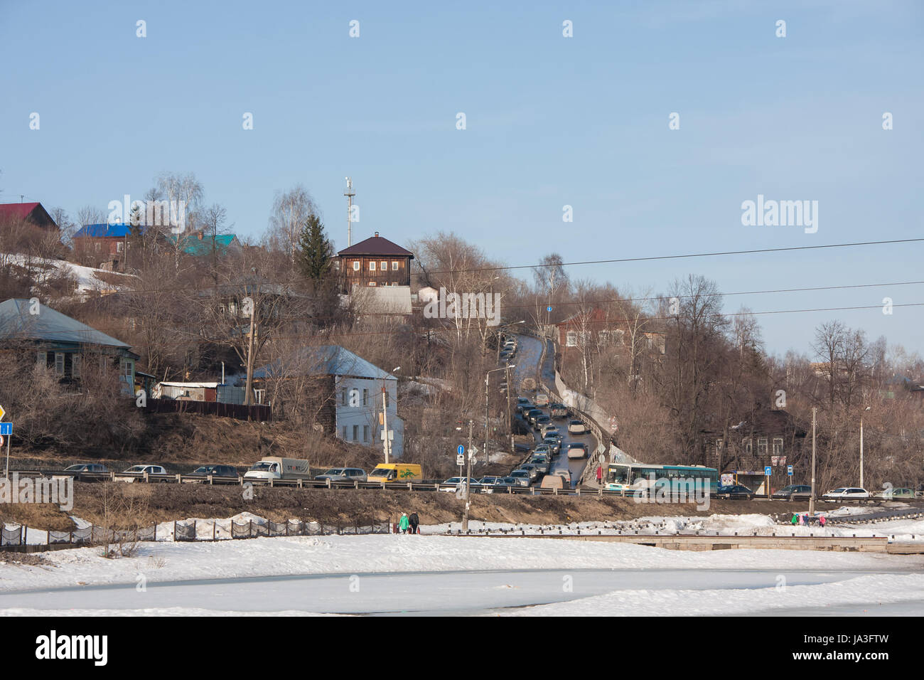 Perm, Russia - March 31.2016: Urban spring landscape with new cottages ...