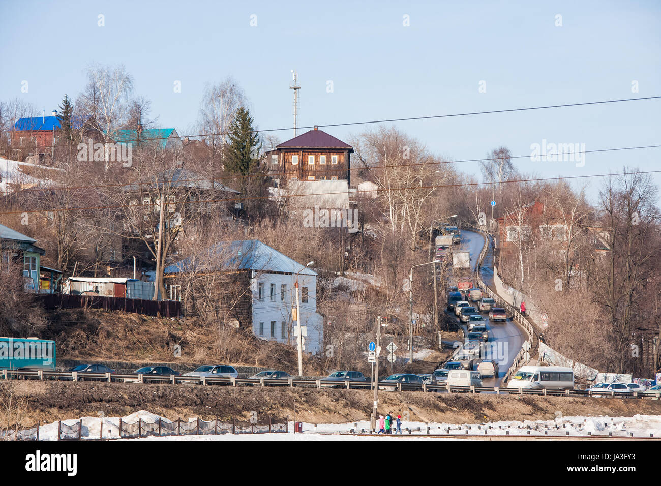 Perm, Russia - March 31.2016: Urban spring landscape with new cottages ...