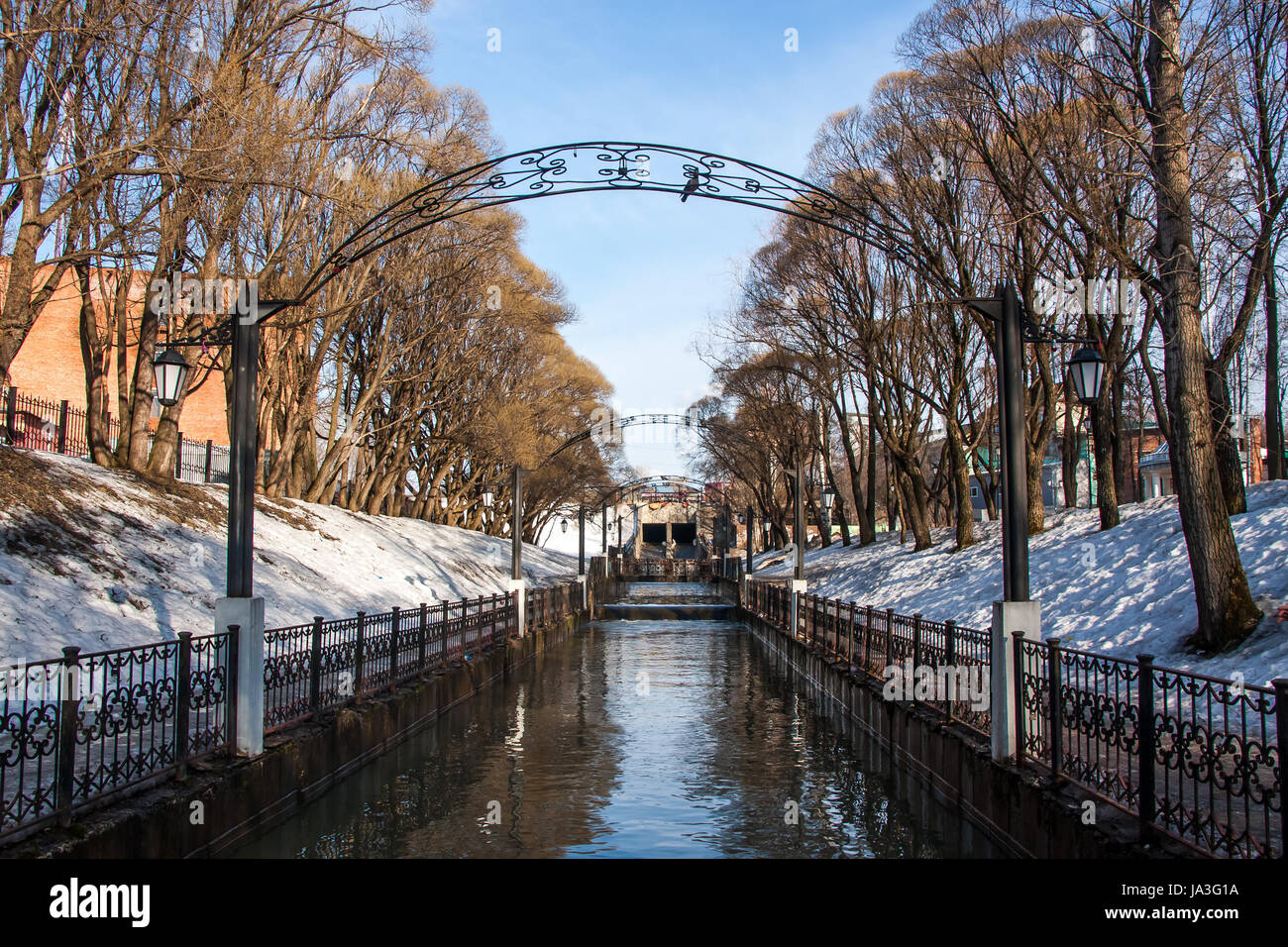 The water channel in park a spring sunny day, Russia Stock Photo - Alamy