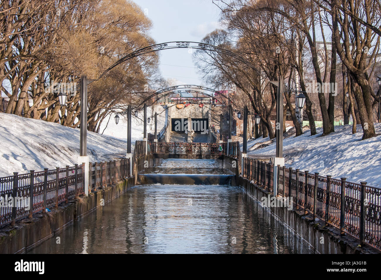 The water channel in park a spring sunny day, Russia Stock Photo - Alamy