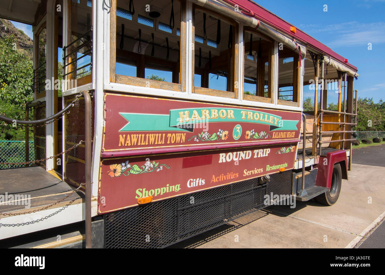 Kapaa Kauai Hawaii downtown village Harbour Trolly bus shuttle for ...