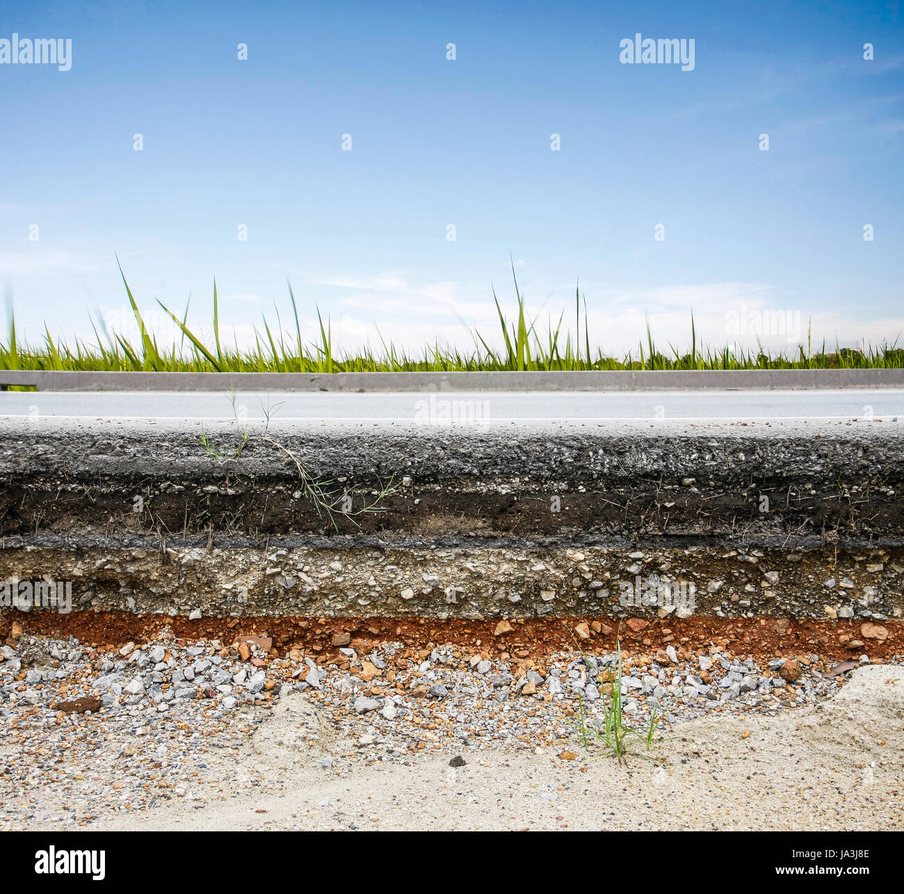 asphalt layer road with meadow and blue sky Stock Photo - Alamy