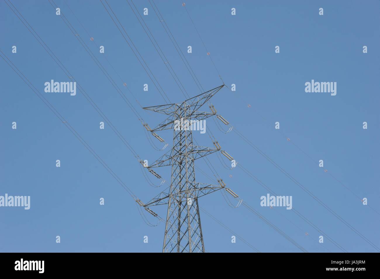 high tension, transmission line, cable, current conduction, blue, spain ...