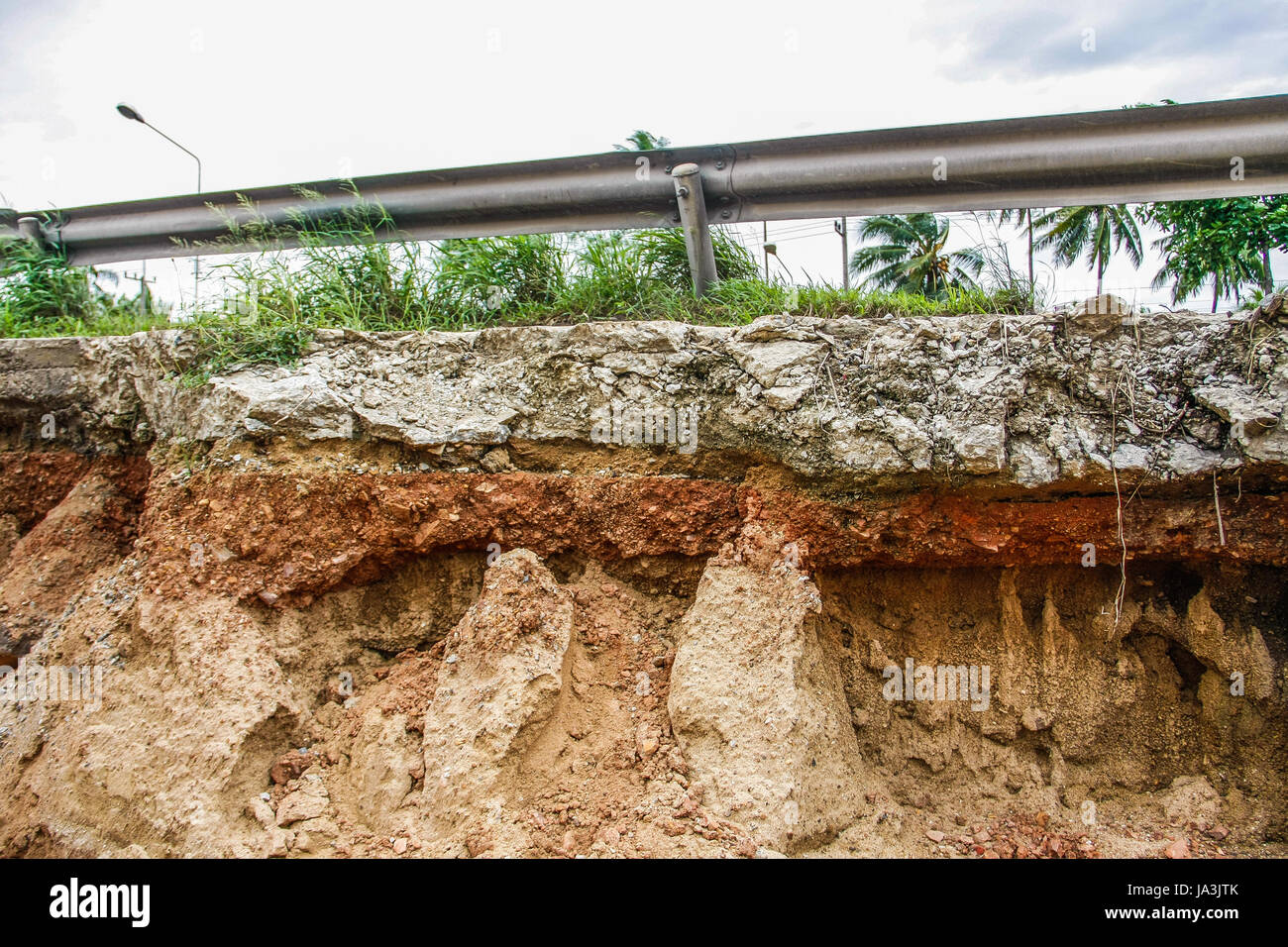 Cracked Concrete road with scour trace Stock Photo - Alamy