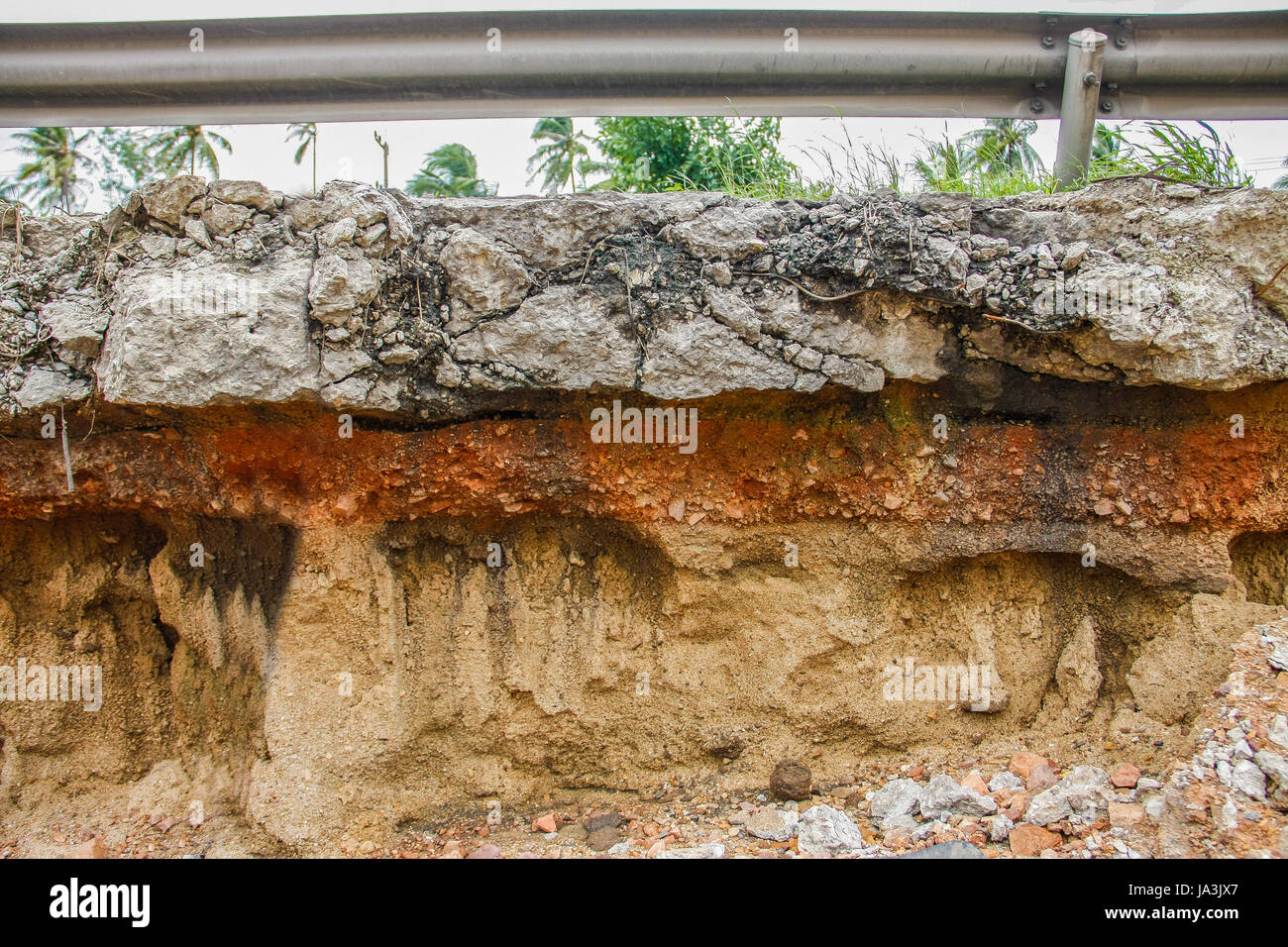 Cracked Concrete road with scour trace Stock Photo - Alamy