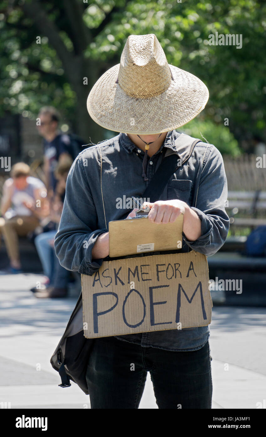 A busker in Washington Square Park who will write poetry in exchange ...