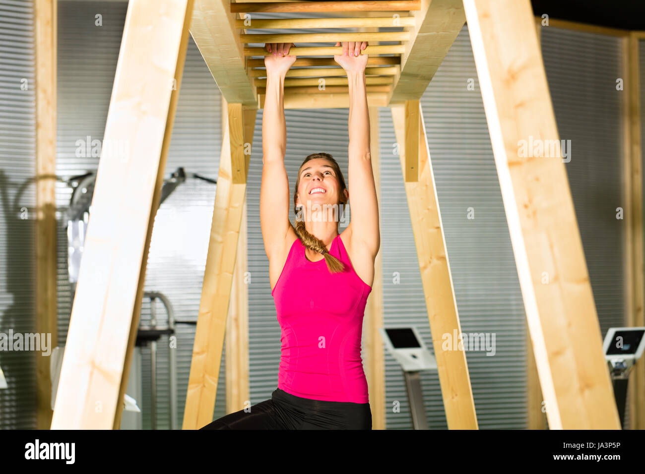 Woman training slackline in hi-res stock photography and images - Alamy