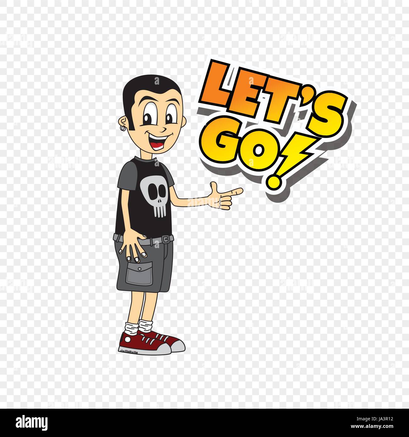 male cartoon character let's go text theme vector art illustration ...