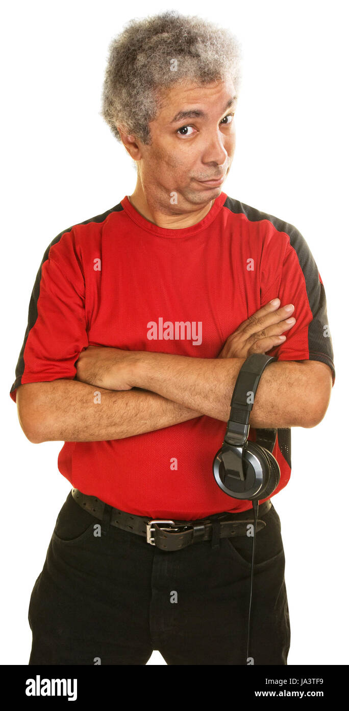 Skeptical Arab man with arms folded over white background Stock Photo ...