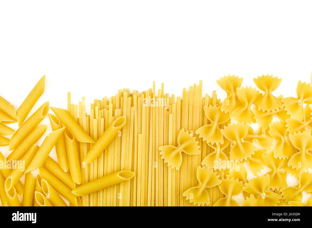 various types of pasta on a white background Stock Photo - Alamy