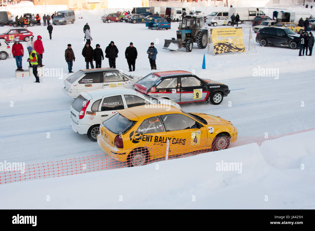 PERM, RUSSIA, JANUARY 17.2016 Car racing at the stadium 'Locomotive ...