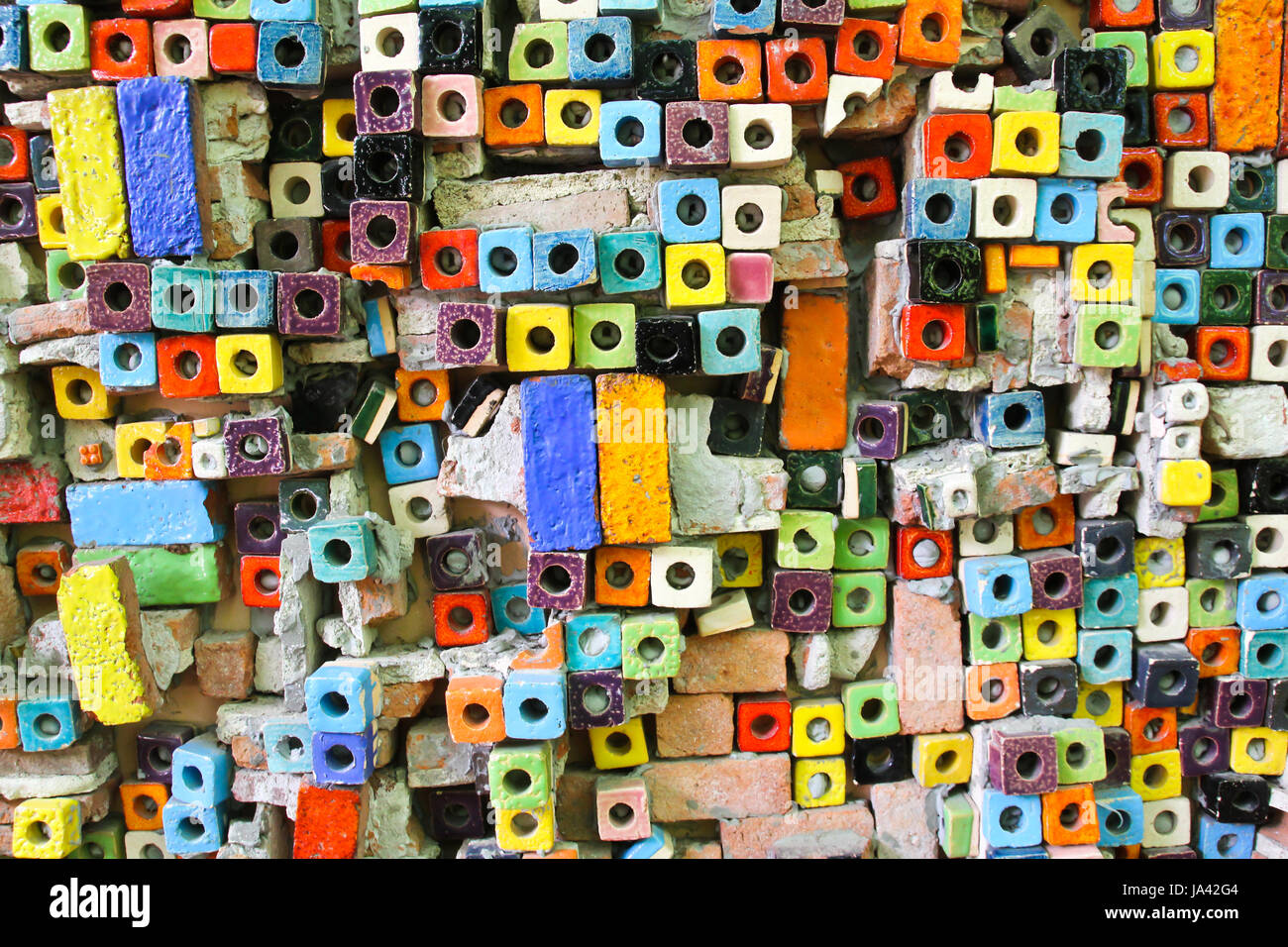 The walls are made of brick blocks of multiplicity colors Stock Photo ...