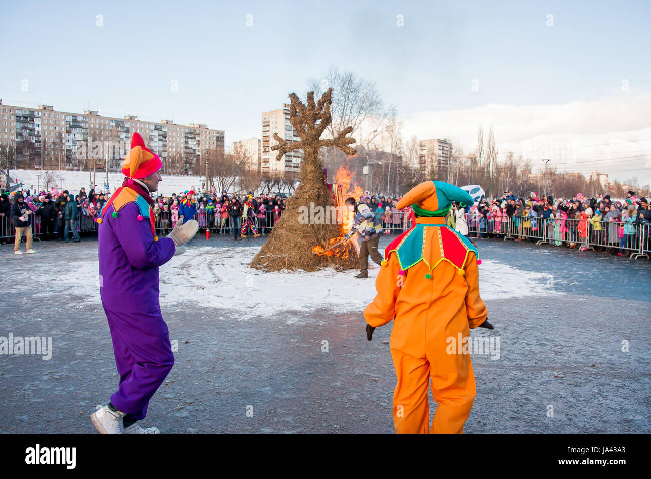 PERM, RUSSIA - March 13, 2016: Burning effigies of Carnival on the ...