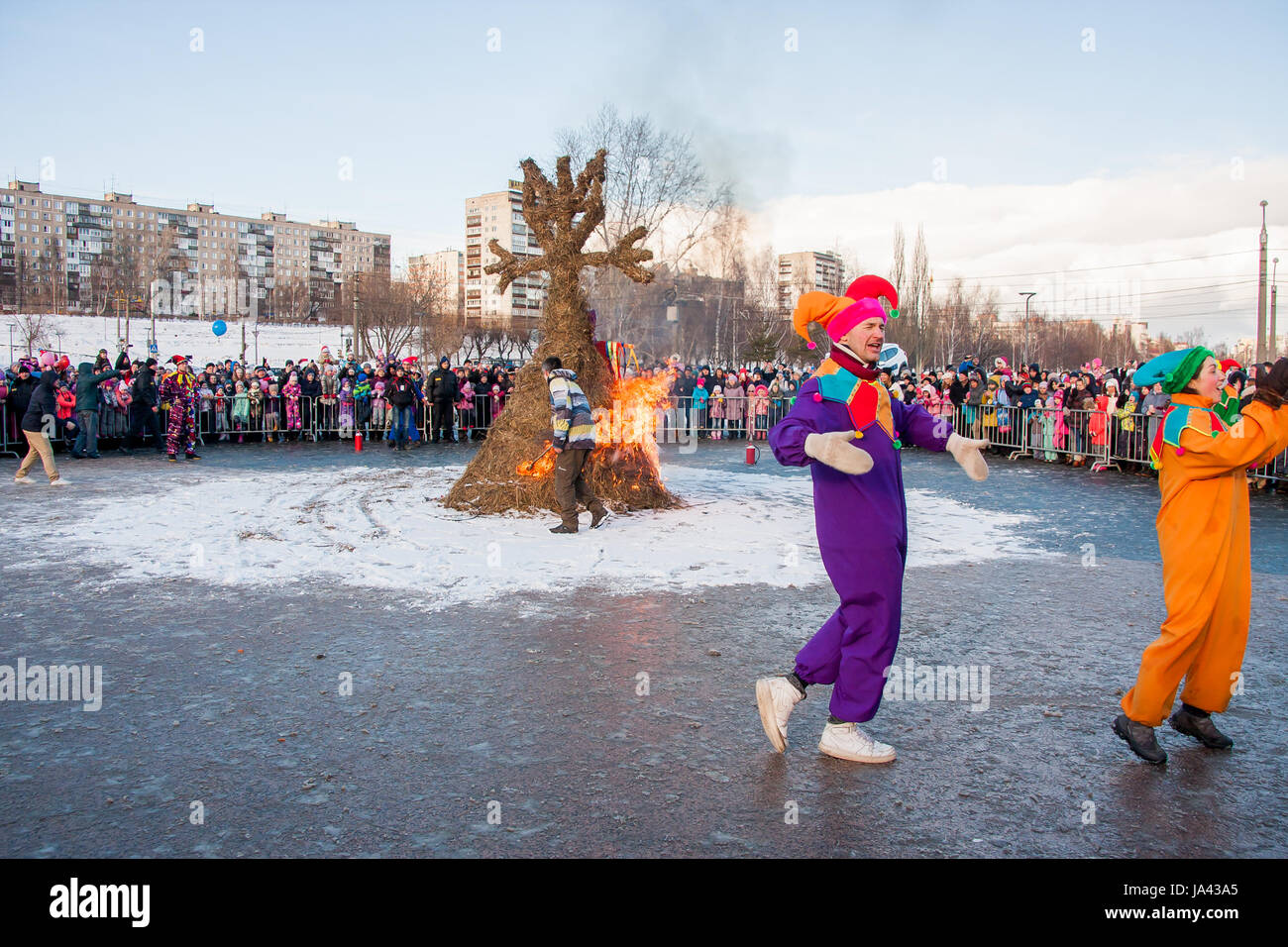 PERM, RUSSIA - March 13, 2016: Burning effigies of Carnival on the ...