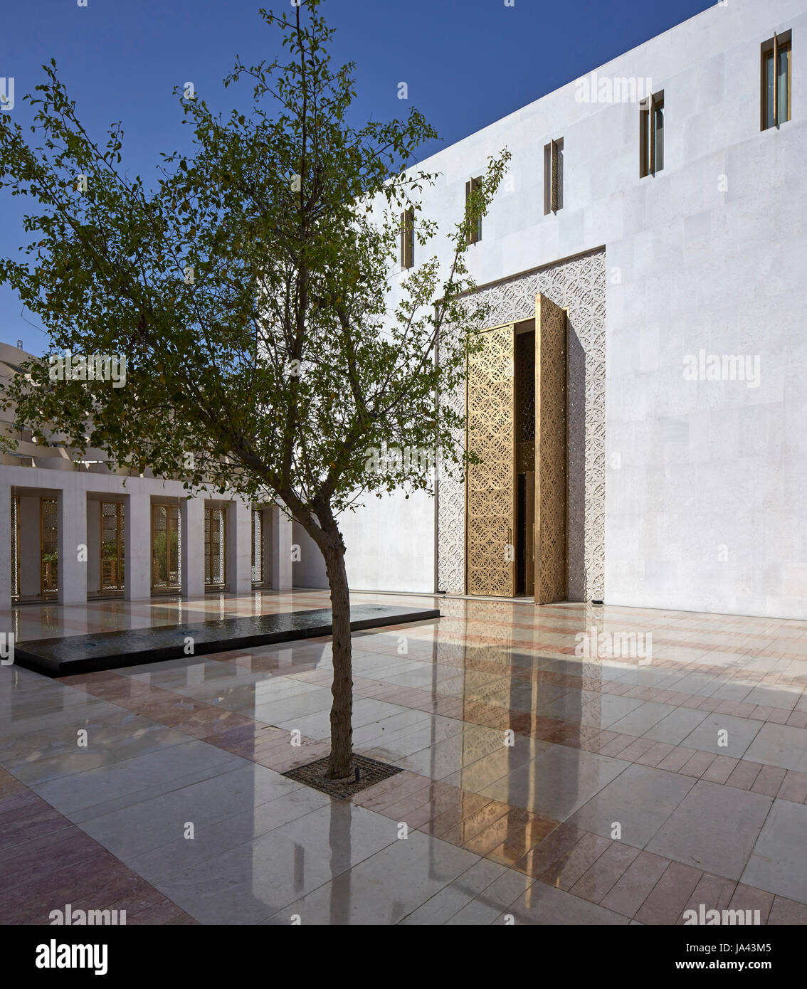 Mosque courtyard early morning with entrance. Jumaa Mosque, Doha ...