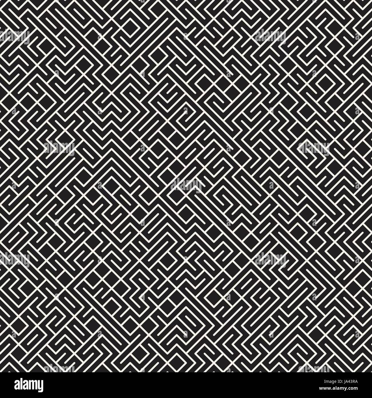 Vector Seamless Black And White Irregular Lines Grid Pattern. Trendy ...