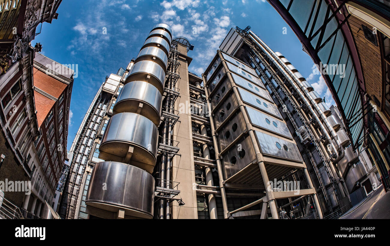 Fish eye view of office buildings in the financial district of the City ...