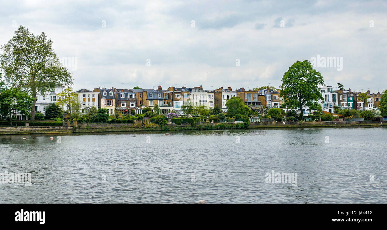 View of a typical English riverside village in West London Stock Photo ...