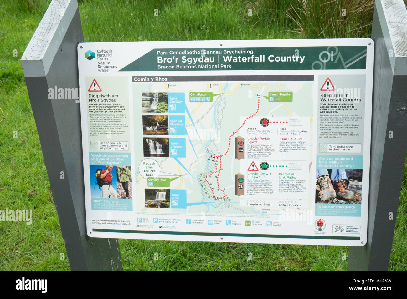 Sign,board,for,four falls,trail,waterfall,Sgwd yr Eira,Waterfall of the ...