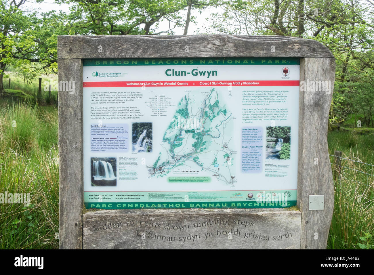 Sign,board,for,four falls,trail,waterfall,Sgwd yr Eira,Waterfall of the ...