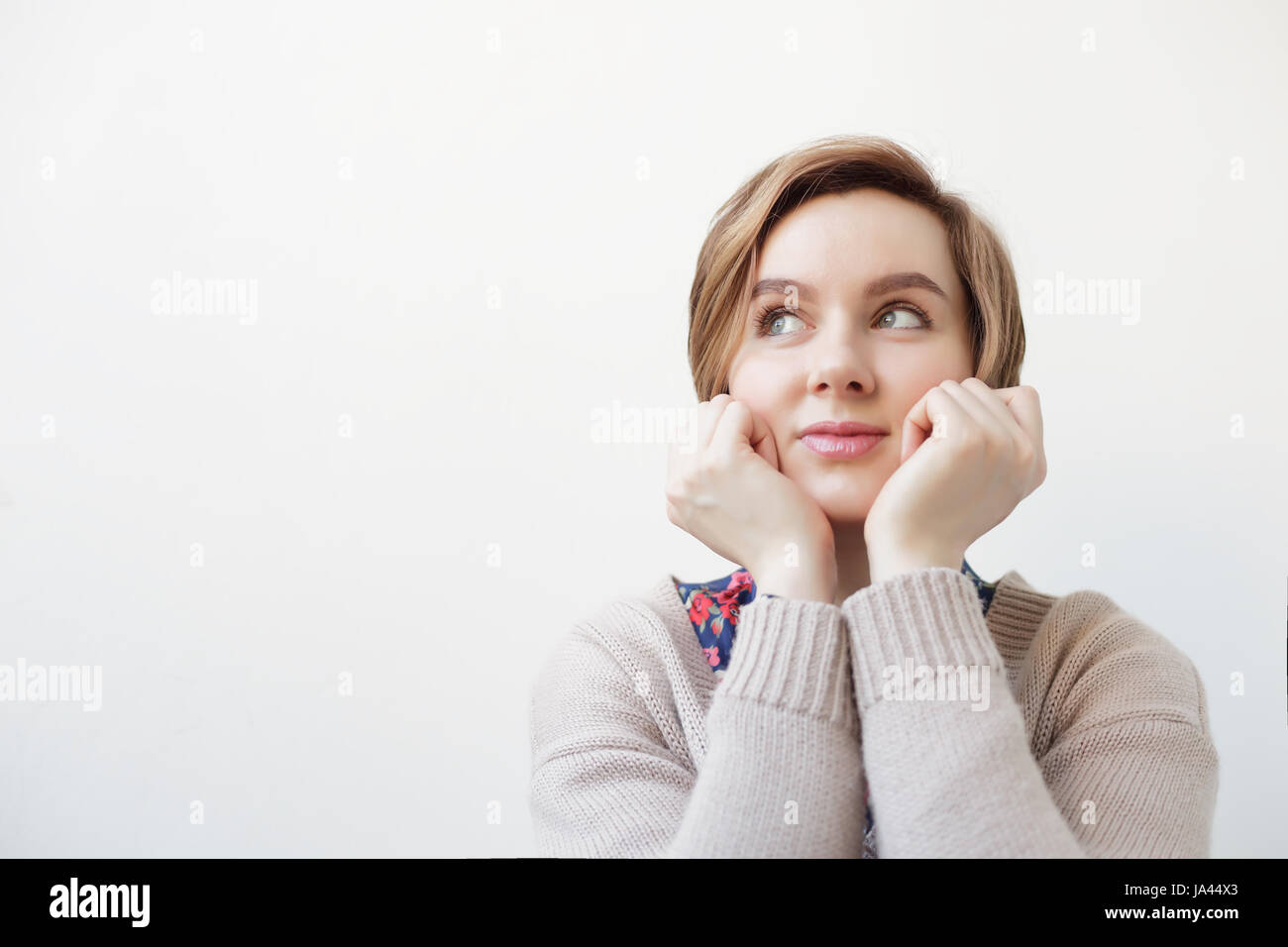 Beautiful woman hands near face hi-res stock photography and images - Alamy