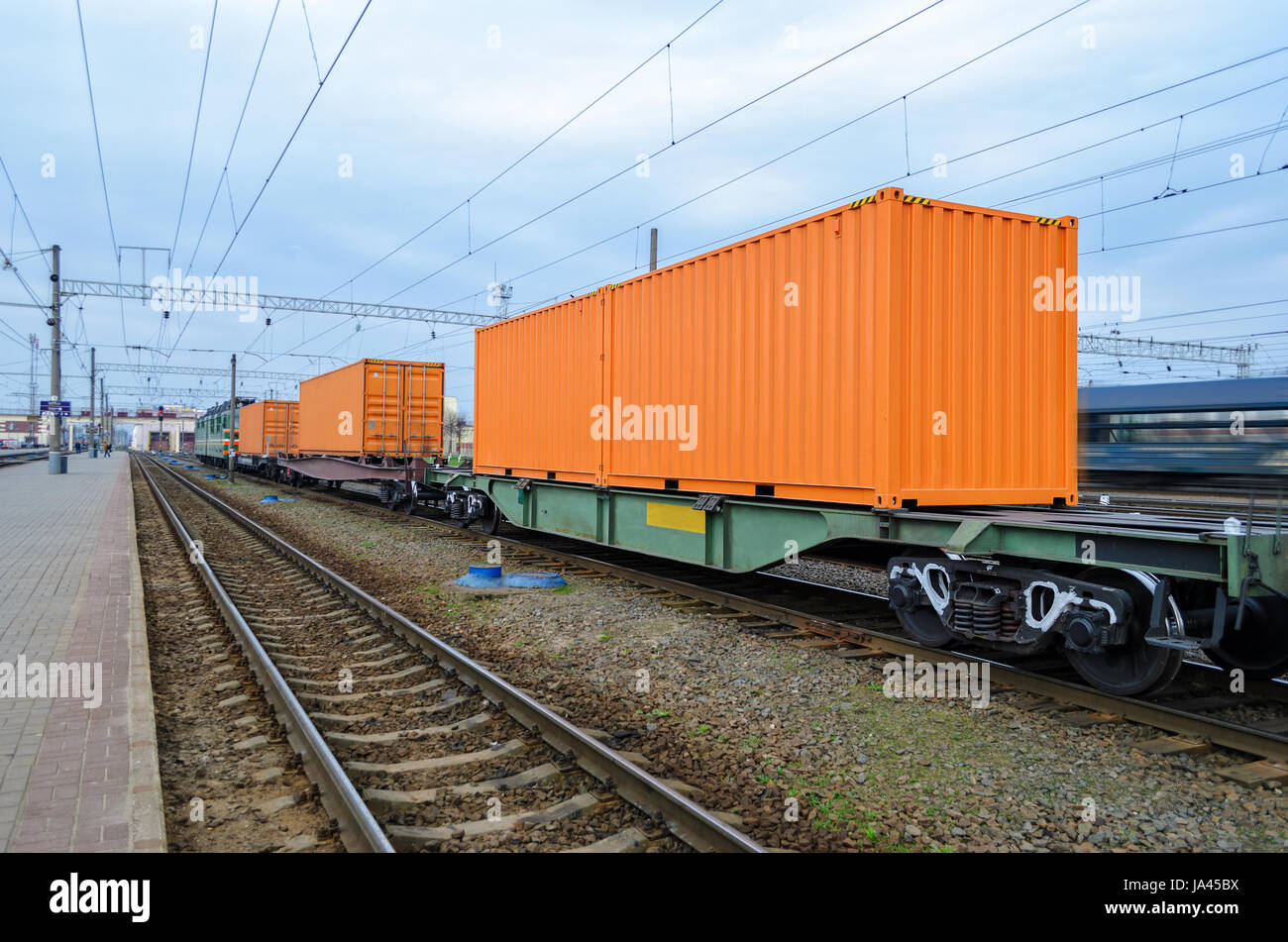 Transportation of cargoes by rail in containers. Railway infrastructure ...